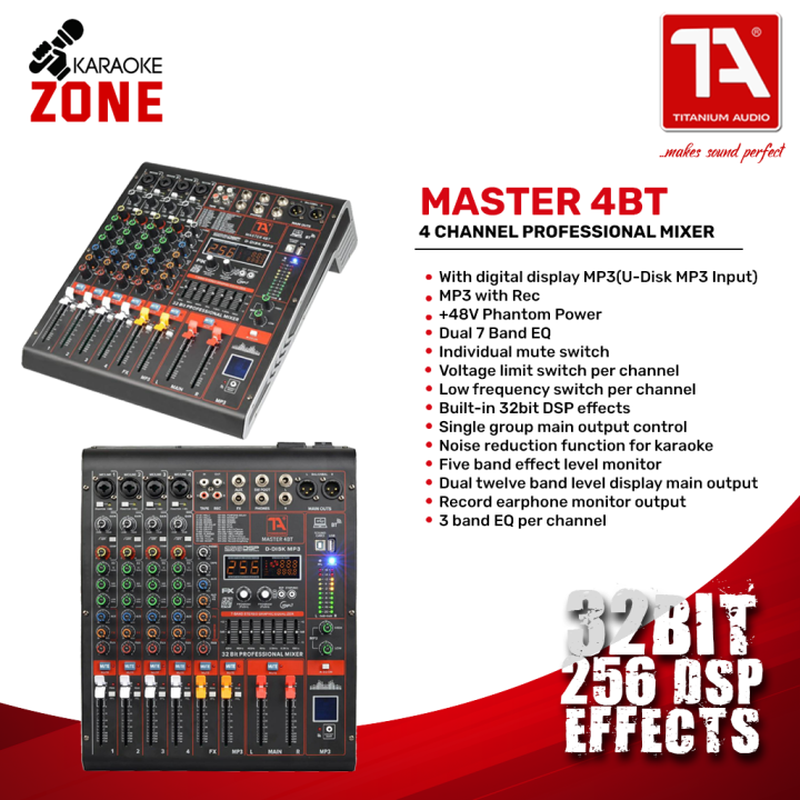 Titanium Audio Master 4BT / Professional 4CH Mixer / 32 Bit DSP Effects ...