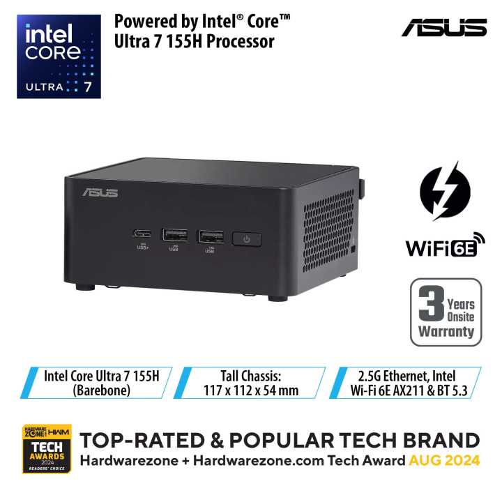 ASUS NUC 14 Pro Tall Barebone Mini PC - Up to Intel Core Ultra 7 ...