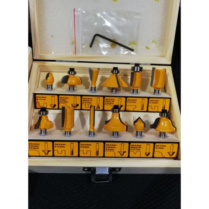 INGCO AKRT1201 MATA ROUTER MATA PROFIL KAYU 12PCS 6MM ROUTER BITS INGCO ...