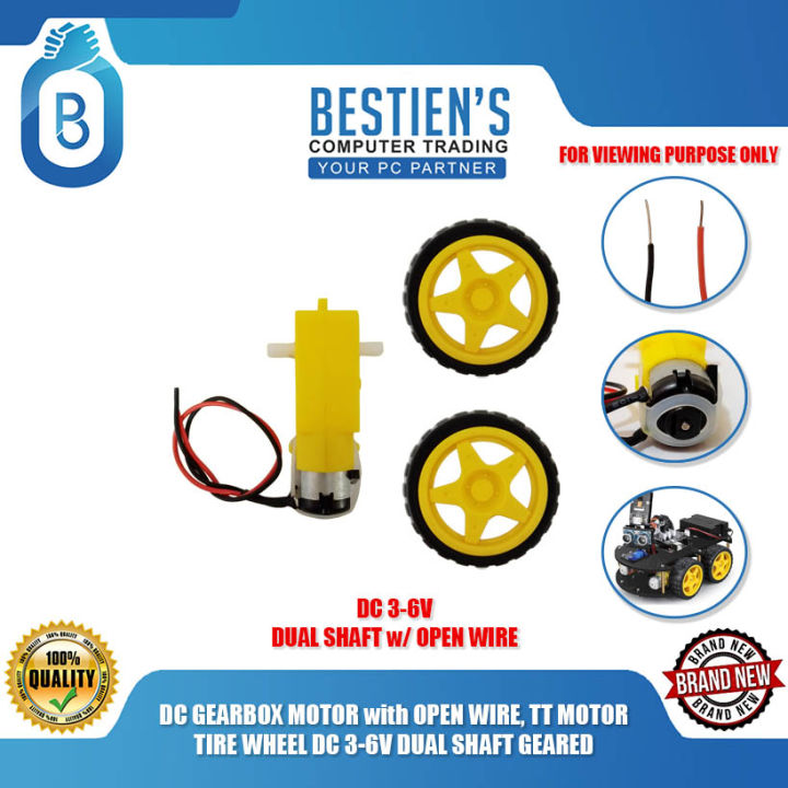 DC GEARBOX MOTOR with OPEN WIRE, TT MOTOR TIRE WHEEL DC 3-6V DUAL SHAFT ...