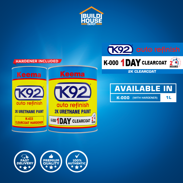 K92 Auto Refinish 2k Urethane Paint - K-000 1Day Clearcoat (with Hardener) - 1L | Lazada PH