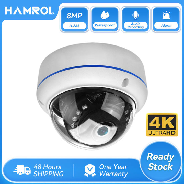 Hamrol 4K 8MP Ultra HD IP Camera POE H.265 Metal Outdoor Indoor Vandal-proof Dome CCTV Security ...