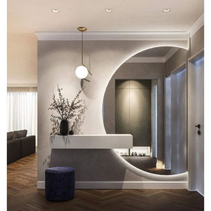 Cermin LED Bentuk Half-Moon Decorasi Ruang Penjagaan Diri | Lazada