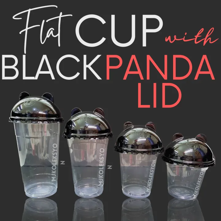 50pcs Plastic Cup w/ PANDA BLACK LID Set Best for Milktea, Frappe ...