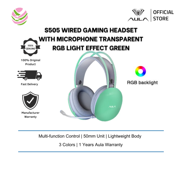 AULA S505 Wired Gaming Headset with Microphone Transparent RGB Light ...