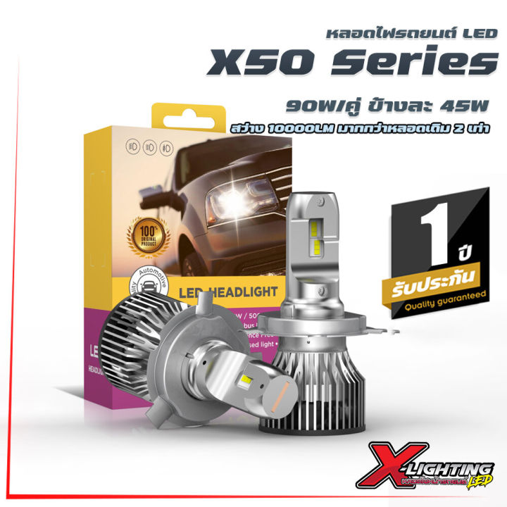 X50 หลอดไฟรถยนต์ LED 45W 5000LM 6000K รับประกัน 1 ปี 45MIL 8 LED Chip ...