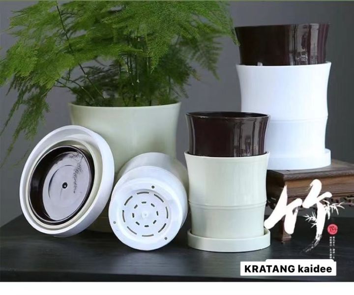 KRATANG kaidee 🎋กระถางพลาสติกทรงไม้ไผ่เกรดหนา กระถางต้นไม้ กระถางทรงไผ่ ...