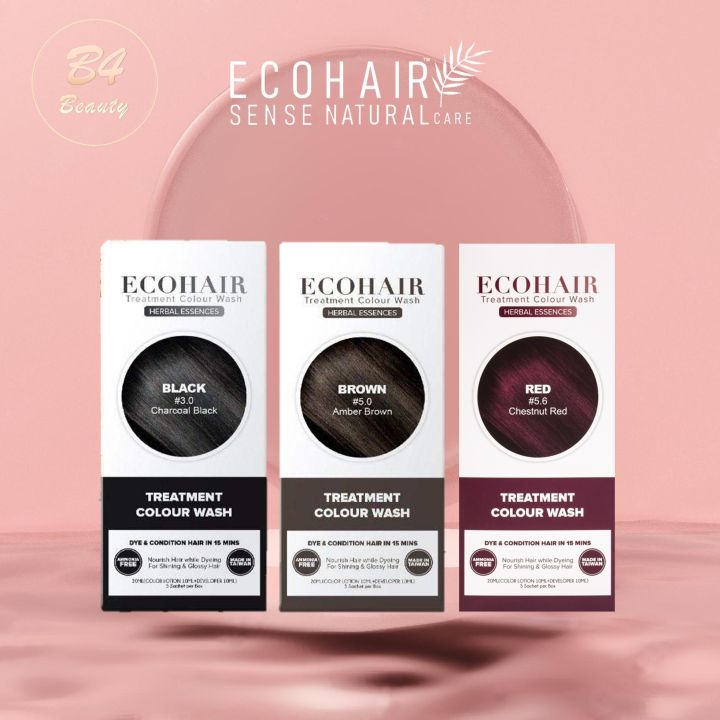 ECOHAIR Colour Dye Hair Wash 1 Box 5 Sachets x 20ml / 白发变黑发 Treatment ...