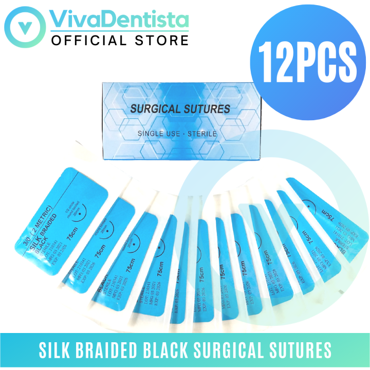 Surgical Suture Silk Braided (12 packs per box) Non-absorbable ...