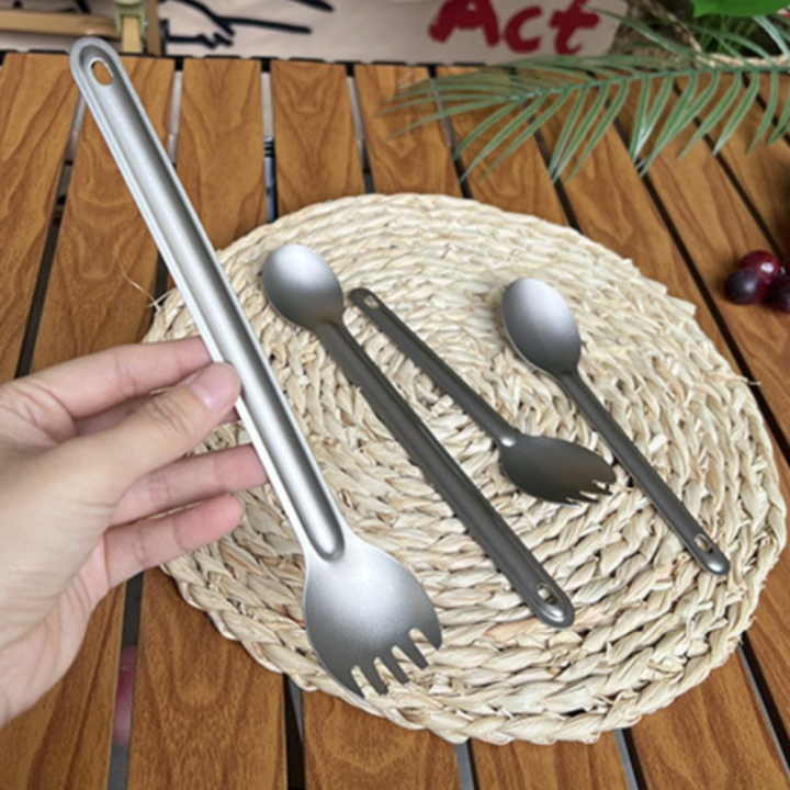 JOKTT 2 Piece Tay cầm dài Bộ dao dĩa bằng titan Bền bỉ Siêu nhẹ Bộ thìa ...
