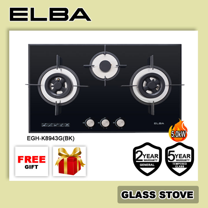 (AUTHORISED DEALER) ELBA 3 Burners 5.0kW + 1.8kW Built In Glass Hob / Gas Stoves / Glass Stove ...