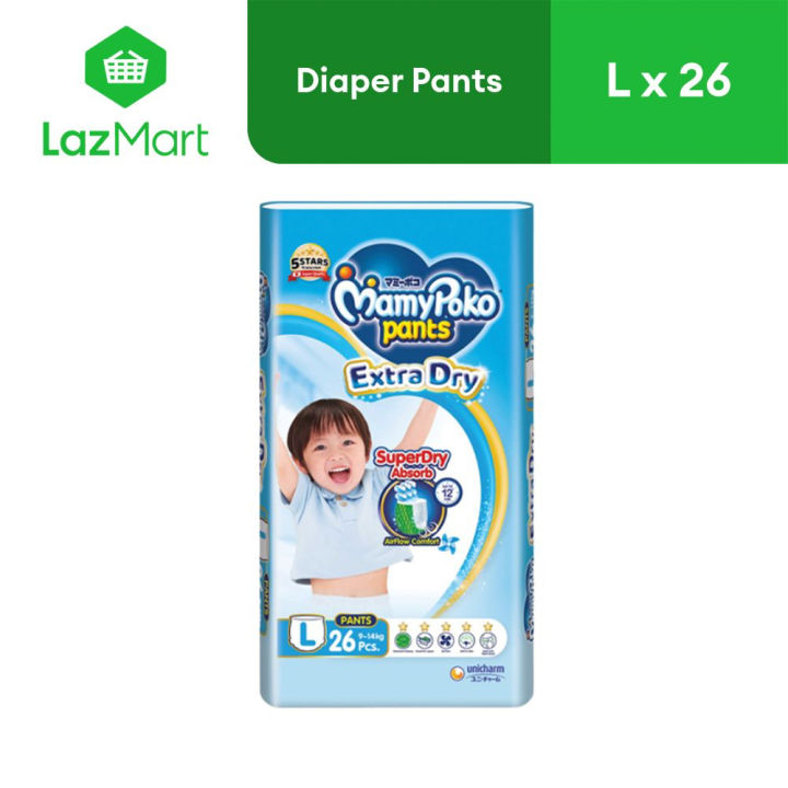 [DIAPER SALE] MamyPoko Extra Dry Pants Unisex Large (9-14 kg) - 26 pcs x 1 pack (26 pcs ...