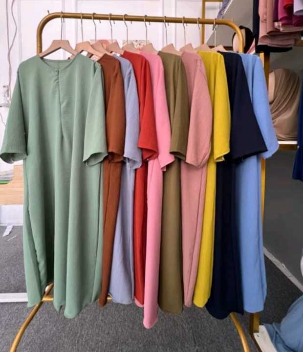 Dress Cringkle Airflow Polos Tangan 3/4 Resleting Busui Oversize Midi ... Dress Cringkle Airflow Polos Tangan 3/4 Resleting Busui Oversize Midi ...