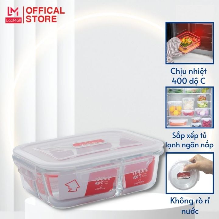 Hộp 3 Ngăn Chữ Nhật 1040ml Hộp Đựng Cơm Thủy Tinh Chịu Nhiệt COBACOOK - CBHL1040 | Lazada.vn