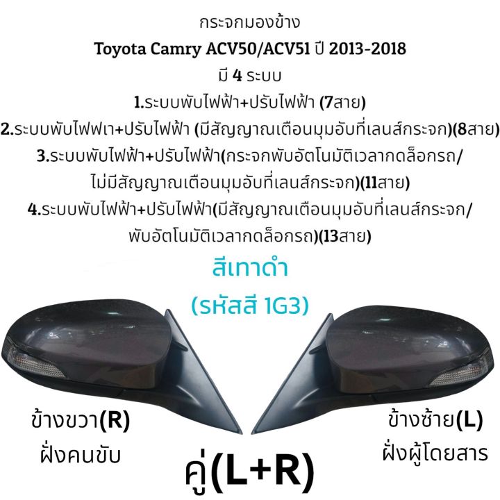กระจกมองข้าง Toyota Camry ACV50/ACV51 ปี 2013-2018 ระบบพับไฟฟ้า+ปรับ ...