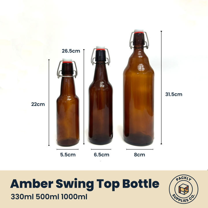 (1PC) AMBER ROUND Swing Top Glass Bottle 330ml 500ml 1000ml | Lazada PH