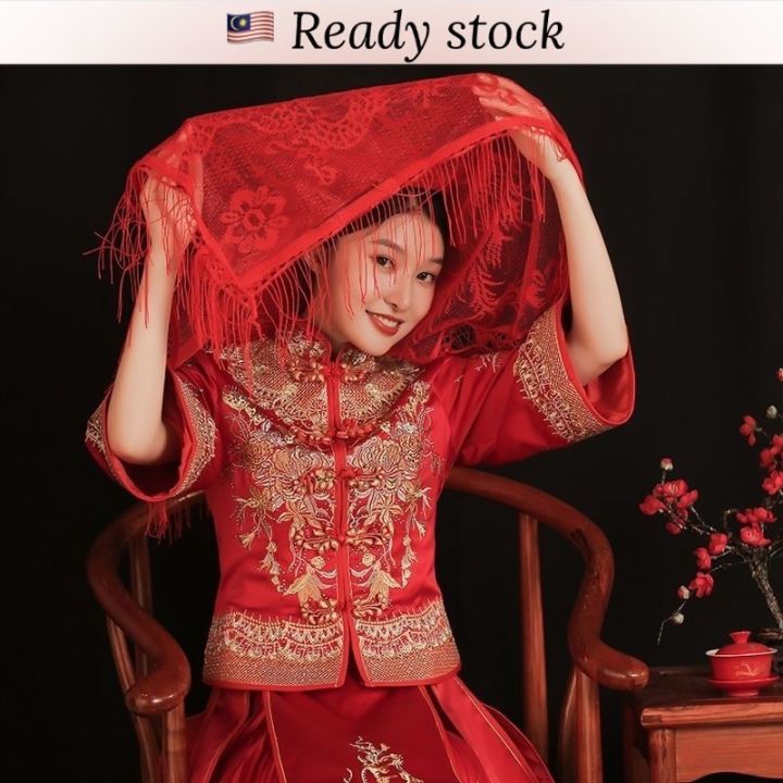 [ 🇲🇾 Ready stock ] 新娘红盖头结婚 Chinese Traditional Wedding Veil Chinese ...