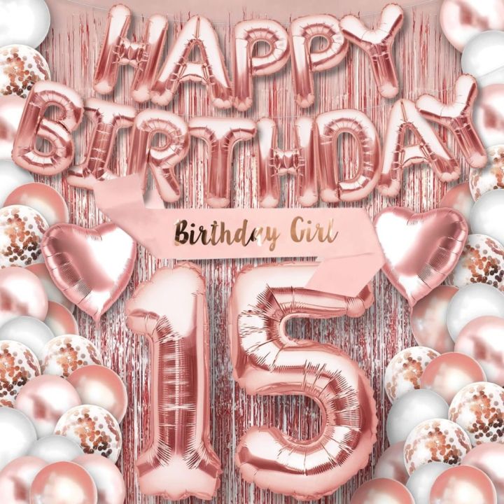 (SG SELLER) 15th Birthday Decorations, 15th Birthday Balloon, Rose Gold ...