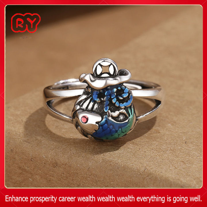 RY-Koi carp ring enamel painting process adjustable opening money bag ...
