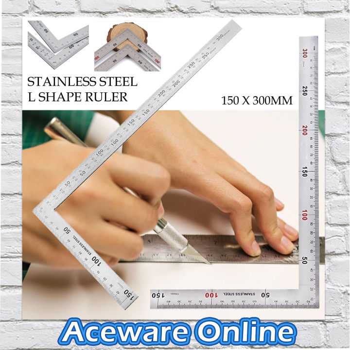 L SHAPE RULER STAINLESS STEEL 150 X 300MM Square Angle Scale Ruler Tool ...