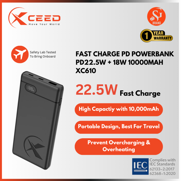 XCEED XC610 Dual USB-C Powerbank 10000mAh with PD22.5W & 18W Fast ...