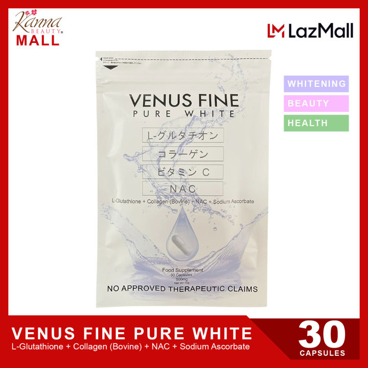 Venus Fine Pure White 4-in-1 500mg Glutathione and Collagen [30 ...