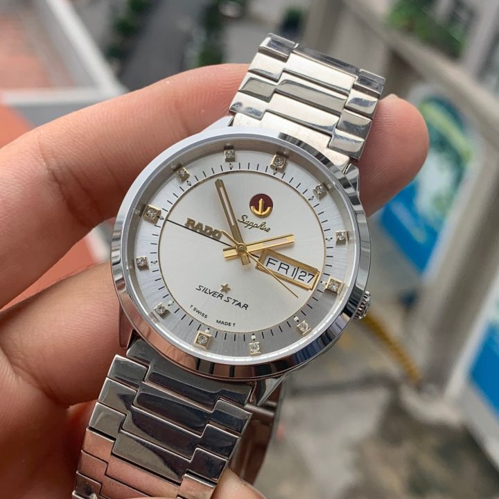Đồng hồ Rado Silver Star Thụy Sỹ 12 hạt xoàn (màu bạc ánh kim), mỏ neo ...
