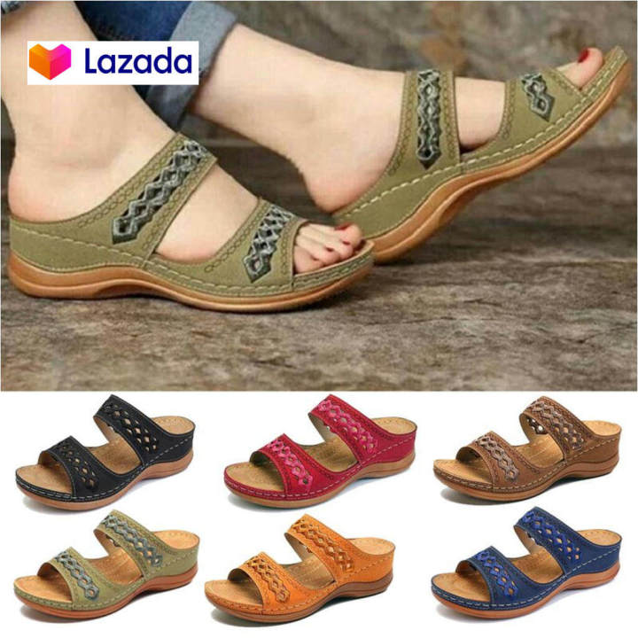 New🔥Retro Sandal Women Large Size Fish Mouth Embroidered sandals Thick ...