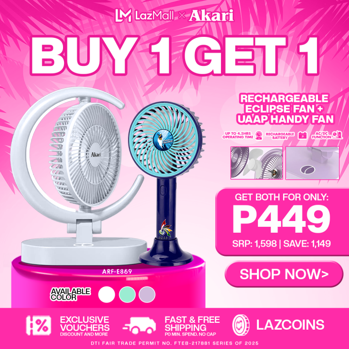 Akari Buy 1 Get 1 Promo! Buy 1 Akari Rechargeable Eclipse Fan with Tri ...