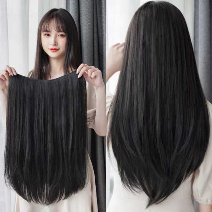 Hair clip rambut lurus palsu wanita murah panjang 60cm bisa cuci catok ...