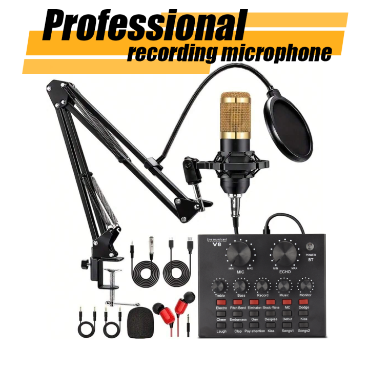 Bm800 Condenser Microphone V8 Sound Card Computer Live Streaming Singing Recording Mic With ...