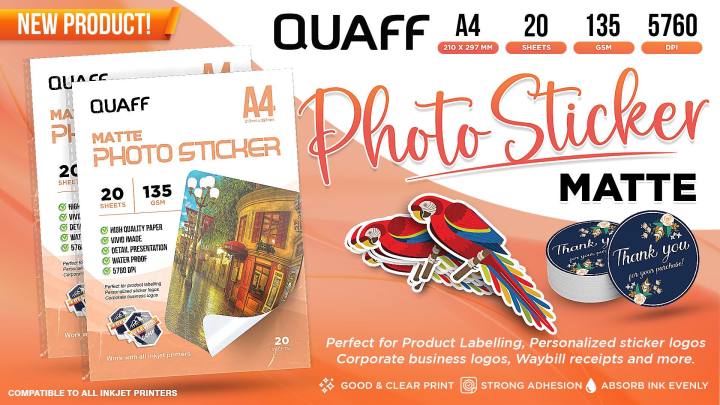 QUAFF 135gsm Matte Photo Sticker 20 sheets A4 SIze | Lazada PH
