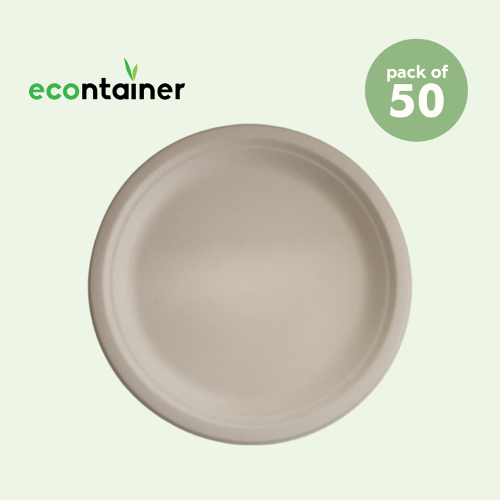 Econtainer P005 10inch Sugarcane Bagasse Plate Compostable and Eco ...