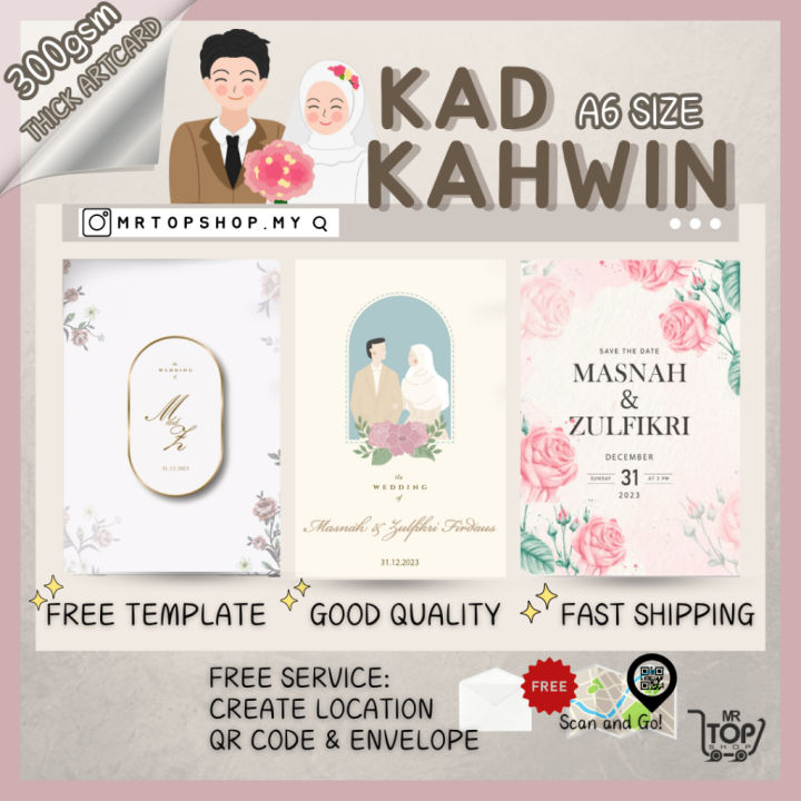 Kad Kahwin Murah - Modern Wedding Card A6 size (Free Envelope💌) Quality ...