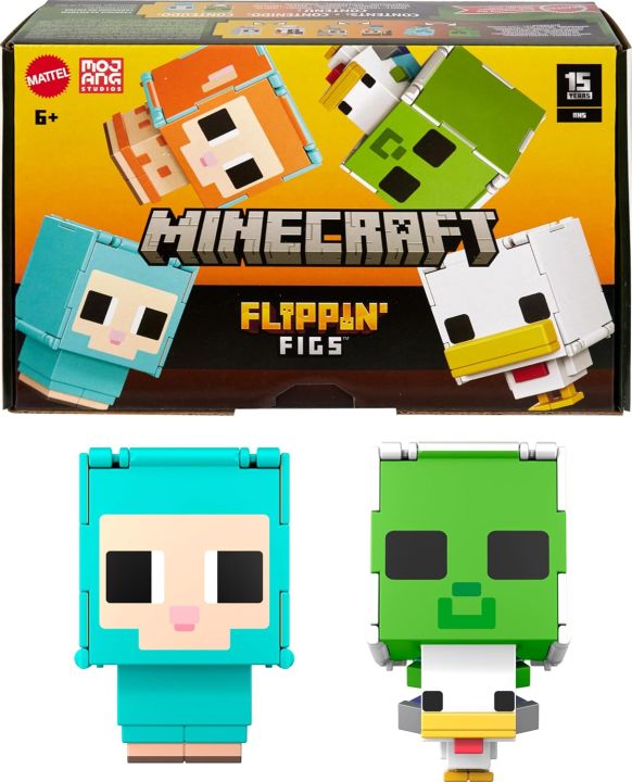 Mat Minecraft Flippin’ Figs Sheep & Chicken Figures 2-Pack with 2-in-1 ...