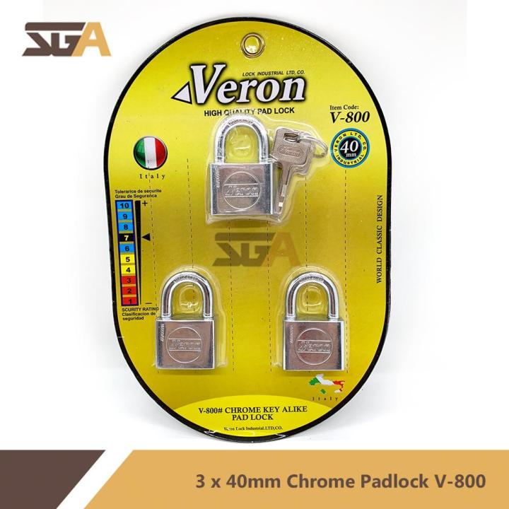 Veron High Quality Chrome Key Alike Pad Lock 40mm with 4 keys KUNCI V ...