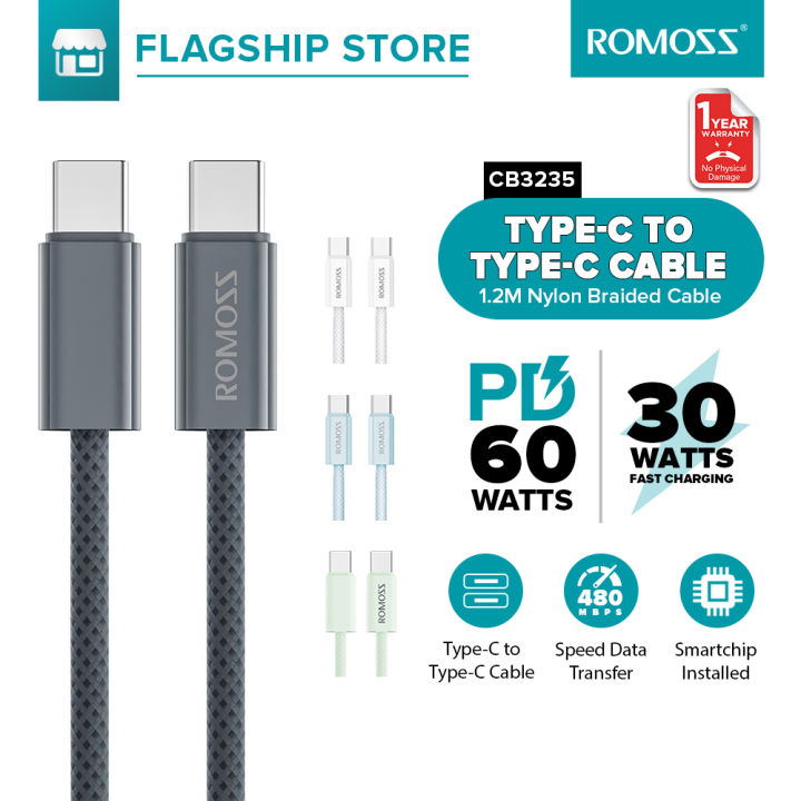 ROMOSS CB3235 PD30W Type C to Type-C Fast Charging Cable 1.2m Mobile ...