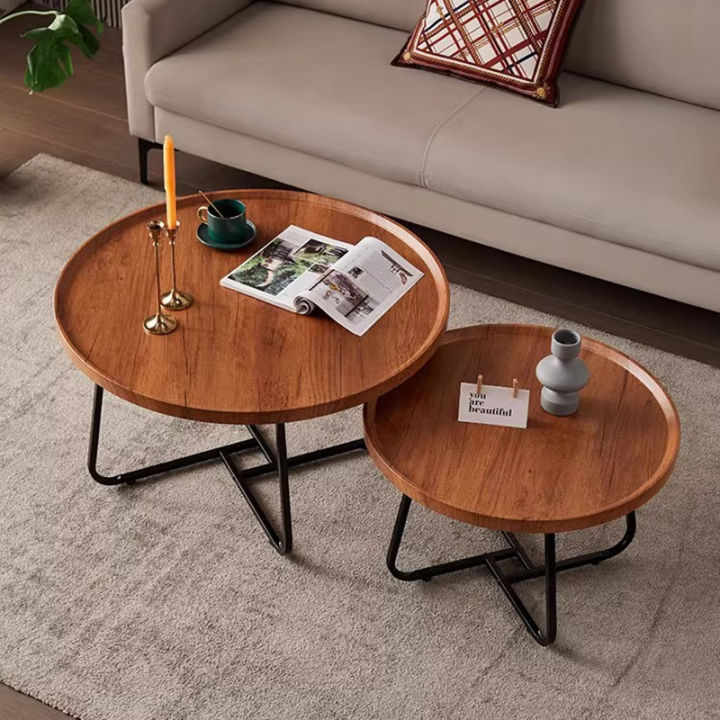 Wooden Table Round Combination Steel Wood Coffee Table Home Table ...