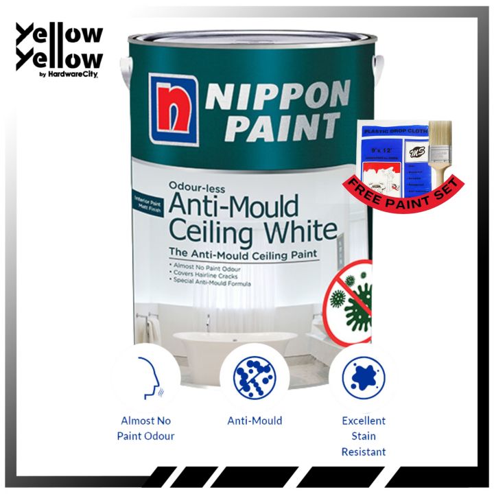[Free Paint Set] Nippon Paint Odour-less Anti-Mould Ceiling White ...