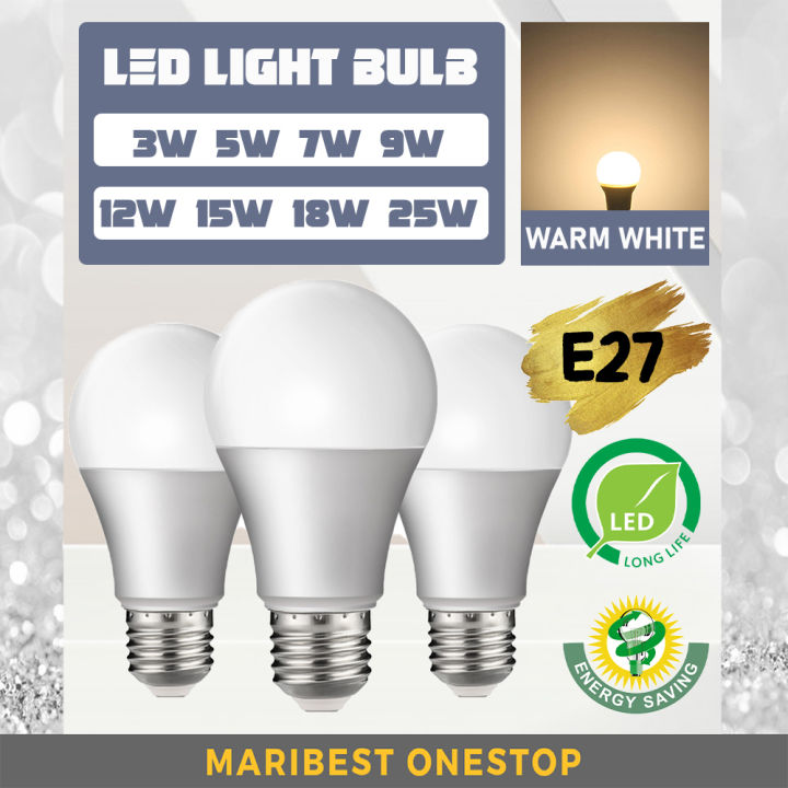 [ E27 ] LED LIGHT BULB WARM WHITE AC220V 3W 5W 7W 9W 12W 15W 18W 25W HIGH EFFICIENCY ENERGY ...