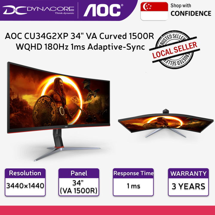 AOC CU34G2XP 34" VA Curved 1500R WQHD 180Hz 1ms Adaptive-Sync Gaming ...