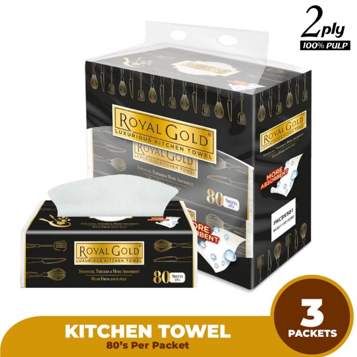 SKM Royal Gold Soft Pack Kitchen Towel 3in1 2PLY (80's x 3 Packs) L222 ...