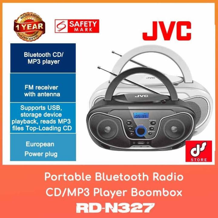 JVC RD-N327 Portable Bluetooth Radio CD/MP3 Player Boombox WITH 1 YEAR ...