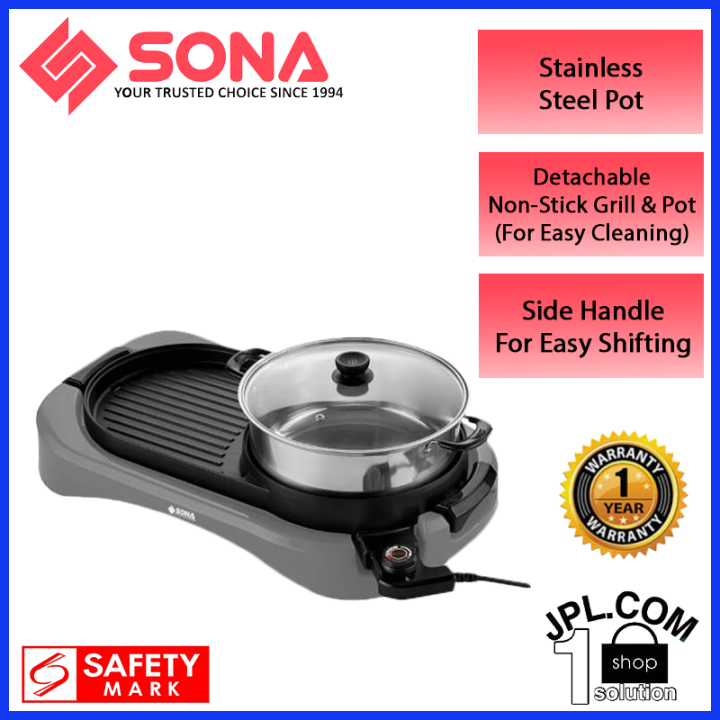 Sona 2-in-1 Steamboat Non-Stick BBQ Grill Hotpot Set SHG 2752 | Lazada ...