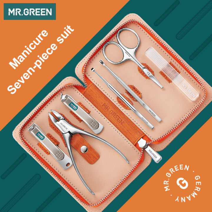 MR.GREEN 7pcs Manicure Set With Leather Case Stainless Steel ...