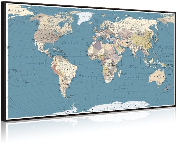 Large Office Wall Decoration Detailed World Map Canvas Prints Poster ...