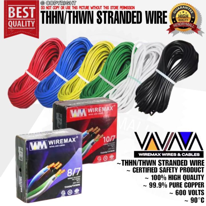 WIREMAX THHN / THWN STRANDED WIRE PURE COPPER 99.9% 10/7 5.5mm - 8/7 8 ...