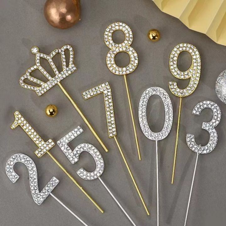 1PC Number"0-9" Cake Topper Gold Diamond-studded Cake Topper for ...