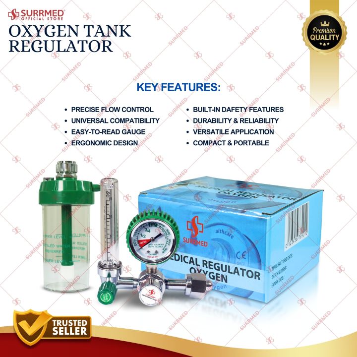 SURRMED OXYGEN TANK REGULATOR FOR PERSONAL AND MEDICAL USE WITH SAFETY ...