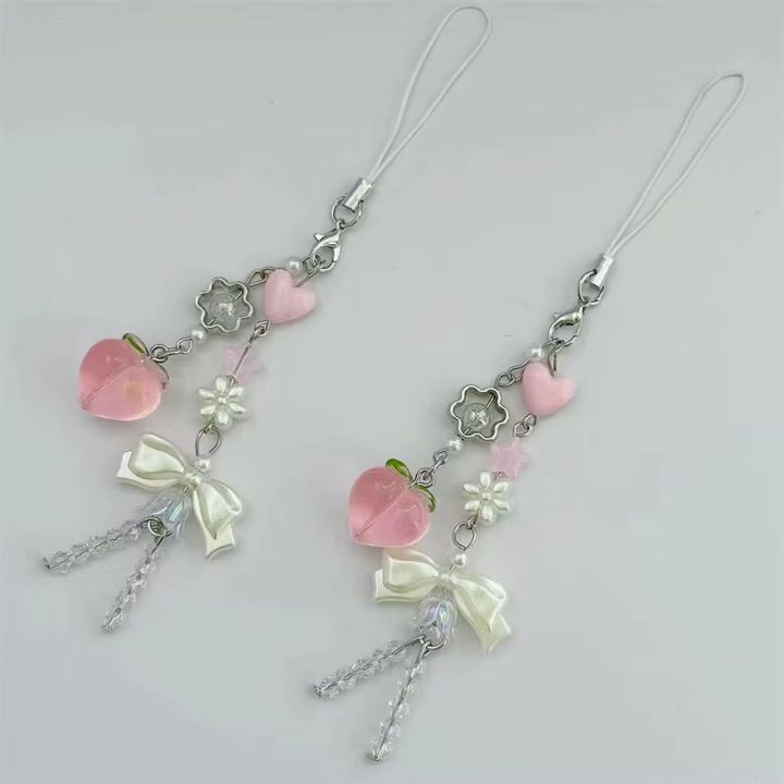 FELIZ Pink Phone Charms Pendant Y2K Peach Kawaii Sweet Girl Keychain ...
